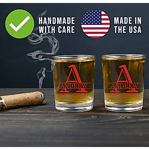 Spotted Dog Company Personalized Printed 2pk of two 2.5oz Shot Glasses, Halpert, Custom Name Initials Monogram Groomsmen and Bridesmaid Gifts Cute, 16 Colors