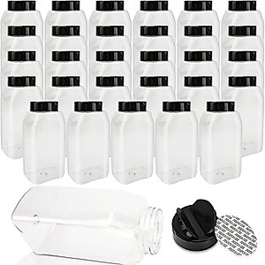 30 Pack 16 oz Plastic Spice Jars with Cap Clear Empty Square Plastic Bottle Containers with Lids Large Empty Powder Storage Container for Storing Spice Seasoning Powders