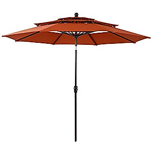 PHI VILLA 10ft Patio Umbrella Outdoor 3 Tier Vented Market Table Umbrella with 1.5" Aluminum Pole and 8 Sturdy Ribs, (Orange Red)