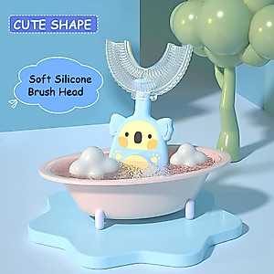 2PCS Kids U- Shaped Toothbrushes with 2PCS Replace Food Grade Soft Silicone Brush Head and Non-Slip Handle, 360° Oral Teeth Cleaning Design for Toddlers and Children 2-12 Years Tooth Brush(Style-3)