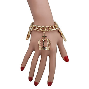 TrendyFashionJewelry Women Gold Queen Crown Bracelet - Metal Chain Fashion Lipstick Perfume Infinity Shoe Charm