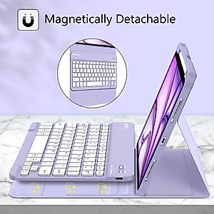 Fintie Keyboard Case for iPad Air 11-inch M2 (2024), iPad Air 5th Generation (2022) / iPad Air 4th Gen 10.9" - Soft TPU Back Cover w/Magnetically Detachable Bluetooth Keyboard, Lilac Purple
