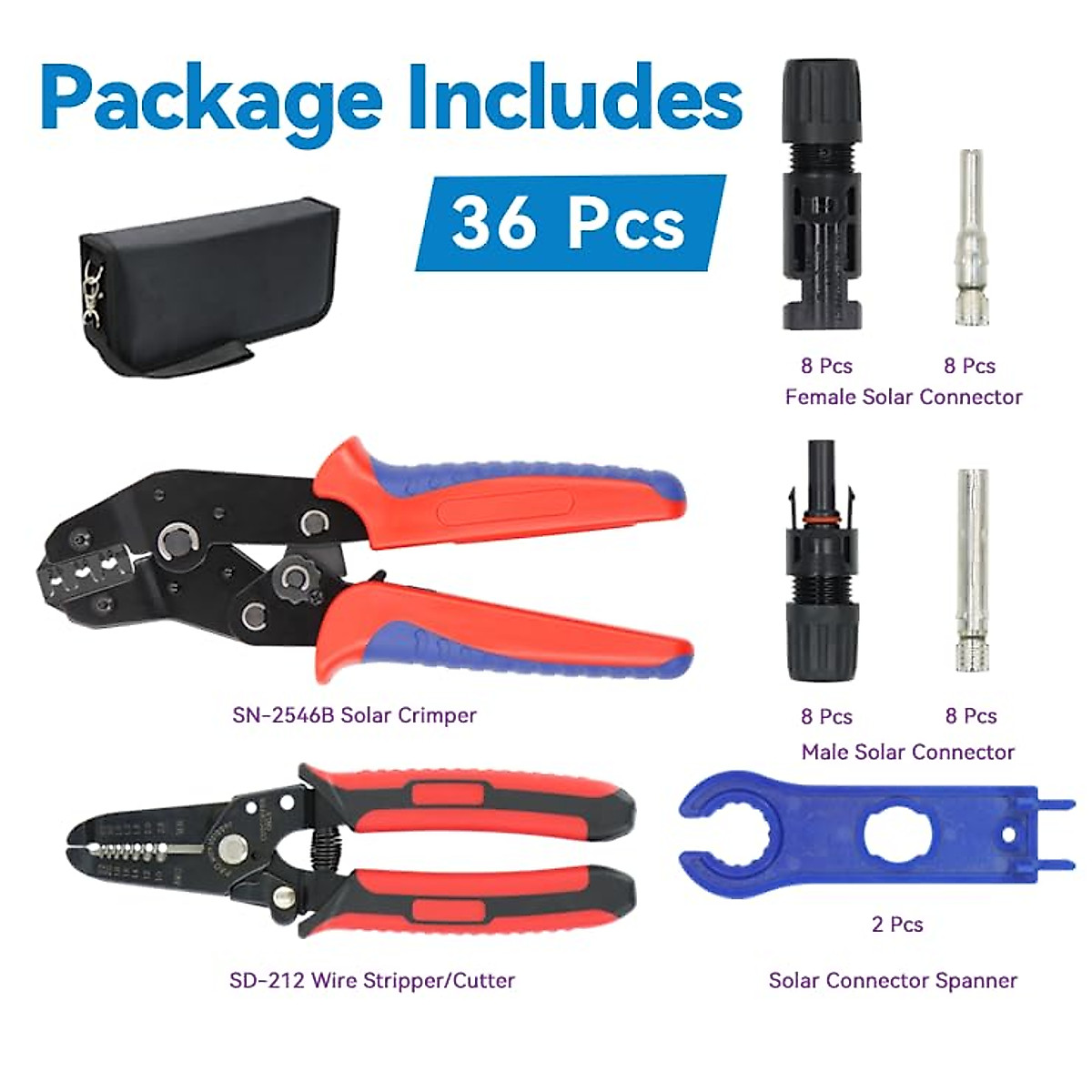 HKS Solar PV Panel Crimping Tool Kit with Crimper Stripper and 8 Pairs Solar connectors and 1Pair Solar Connector Spanner Wrench, Crimper Tool for Solar Cable AWG14-10,2.5/4/6mm²