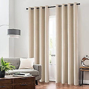 ANRODUO 100% Blackout Velvet Curtains 96 Inches Long Beige Curtain Drapes Darkening Thermal Insulated Grommet Curtains Window Drapes for Bedroom Luxury Curtains Room Decor W52 x L96 Set of 2
