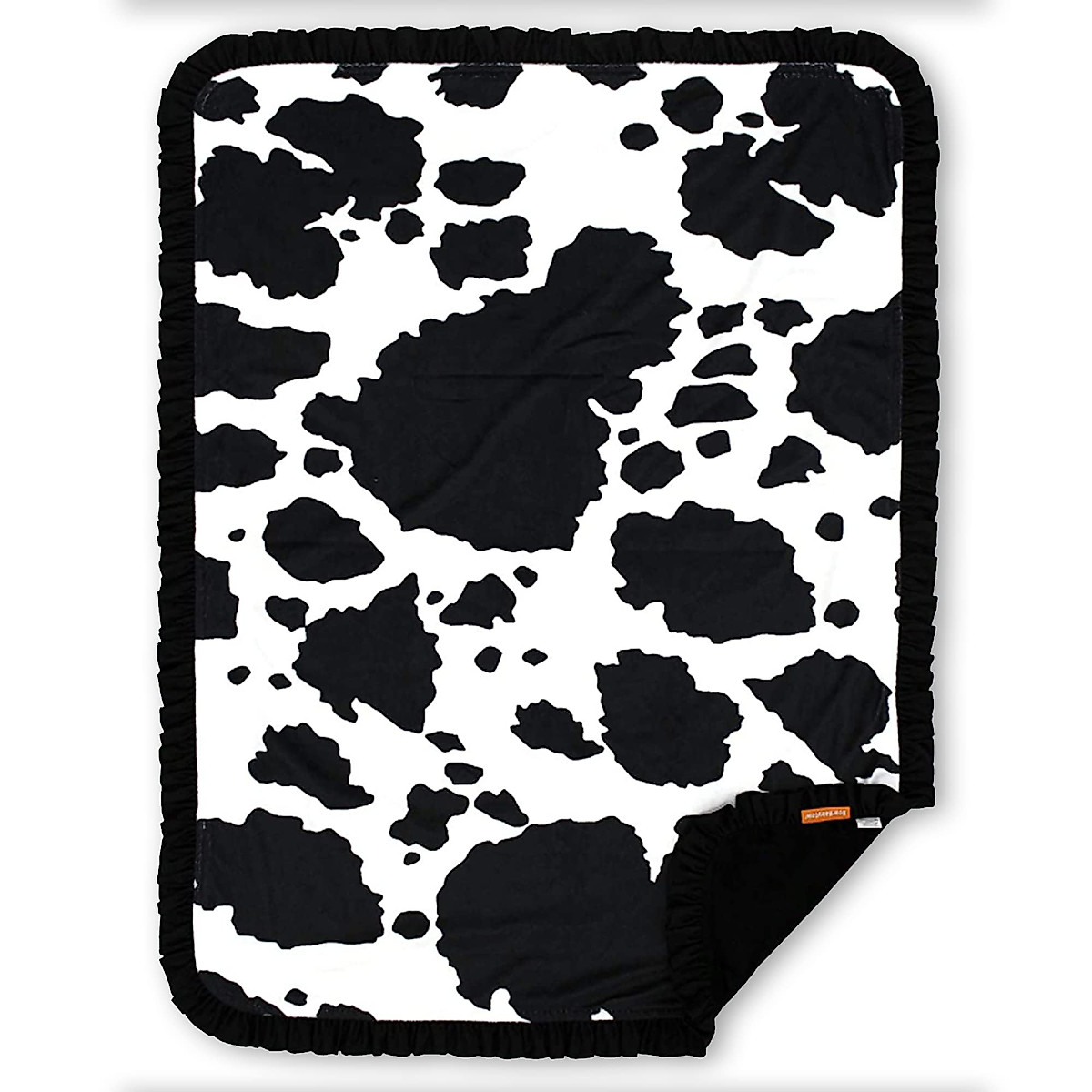 Dear Baby Gear Custom Print Baby Blanket - Double Layer Infant Blanket - Toddler Blankets - Great Size for a Crib, Stroller or Car Seat - Nursery Bedding - Holstein Cow, Black, Ruffles, 43" x 33"