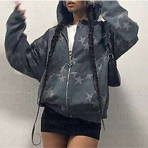 ROAONOCOMO Y2K Aesthetic Zipper Hoodie Sweatshirt Long Sleeve Harajuku Punk Grunge Outfit Retro Vintage Oversized Outwear