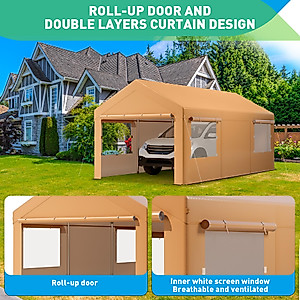 GarveeLife 12x20FT Carport, Portable Garage with Sidewalls, Doors and Ventilated Windows, UV Resistant and Waterproof, Heavy Duty Carport for Car, Bike, Boat, Party (Yellow)