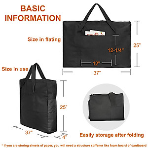 Cupohus 25" x 37" Waterproof Art Portfolio Bag (2023 Edition 2.0) with Outer Pockets and Handle, Student Carry Transport Storage Bag for 24" x 36" Artworks