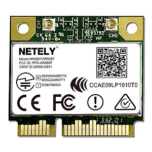 NETELY IEEE 802.11N Mini-PCIE Interface 300Mbps WiFi Adapter for Laptop PCs and Desktop PCs, Mini-PCIE WiFi Card, Qualcomm Atheros AR9287 Wireless Network Adapter (AR9287)