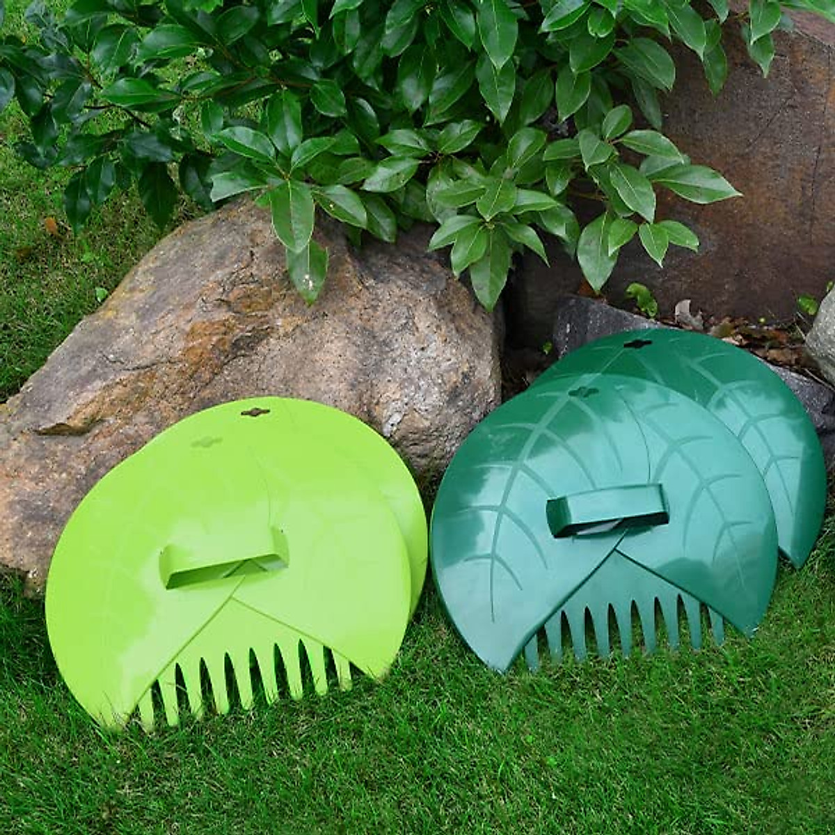 Evcitn 2set Leaf Scoops Hand Rakes, Large Durable Ergonomic Leaf Scoops for Picking up Leaves, Grass Clippings and Lawn Debris, Mixed Green 4 pcs