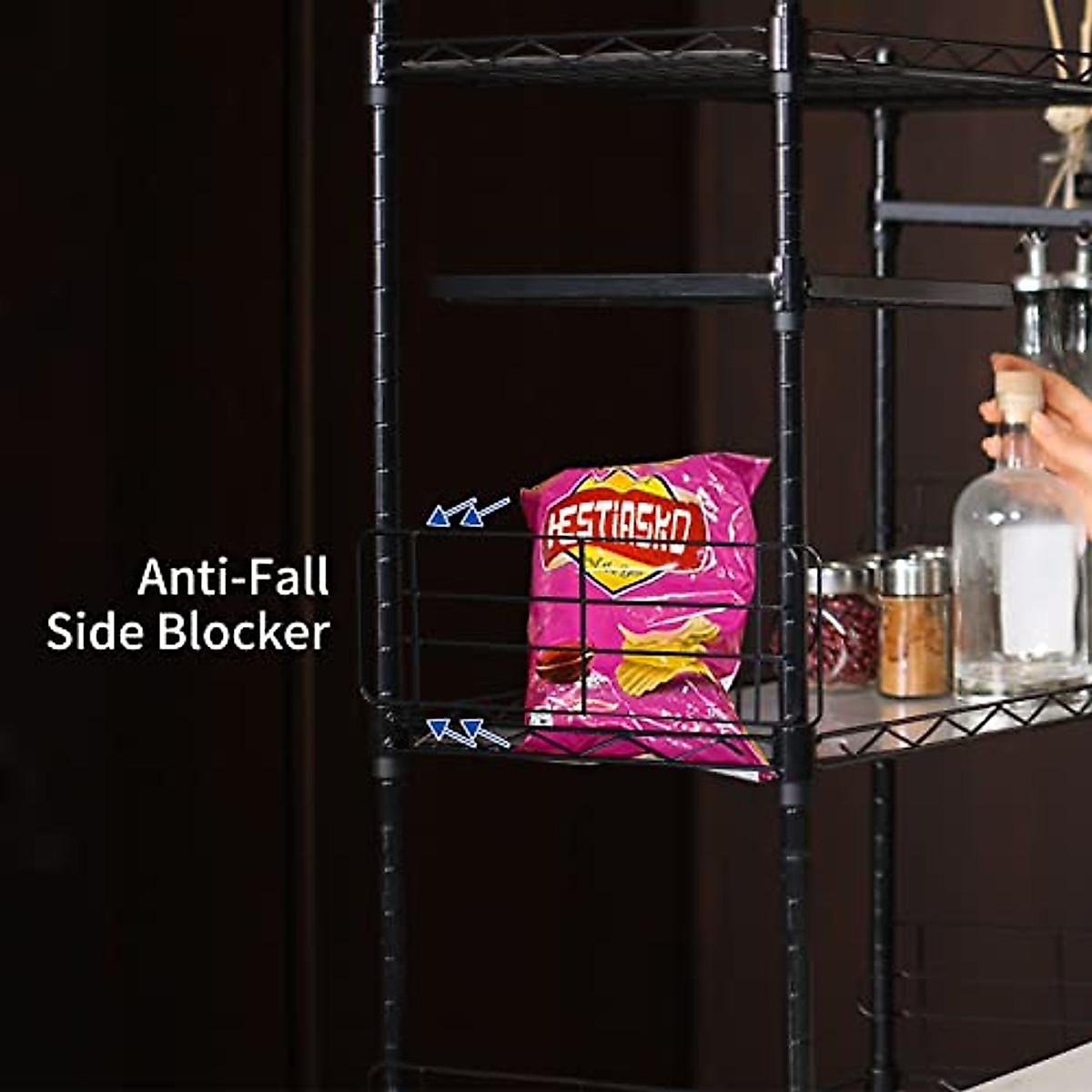 Hestiasko 5 Tier Storage Shelf with 2 Rotatable Shelves, Adjustable Storage Rack with 5 Hooks, Metal Shelf Rack, Standing Shelving Units for Bathroom, Kitchen, Garage[59.1"H x 21.7"W x 11.8"D]-Black