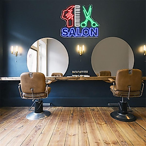 MEOMO Hair Salon Neon Signs Waxing Hair Salo Led Neon Light Open Headdress Design Neon Signs Neon for Barber Shop Decor Beauty Salon Wall Decoration With Dimmable Switch,28X24in