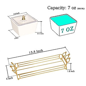 YA JU Ceramic small Snack bowl With Cover Metal Tray, 3 Removable dip bowls are used For Snack, potato chips, fruits, candies, and condiments - Perfect for birthday, parties, Holiday, gift