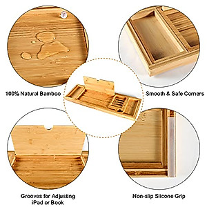 Bamboo Bathtub Caddy Tray, Expandable Bath Tray Table for Tub with Wine Glass Slot Book Phone Tablet Holder, Adjustable Bathroom Bathtub Organizer for Relaxing Bath Gift Idea