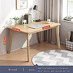 IOTXY Simple Wooden Writing Desk - Freestanding Modern PC Laptop Computer Workbench with Solid Wood Legs for Home Office, TV Table, 31.5" Width Music Live Desk in Raw Wood Color