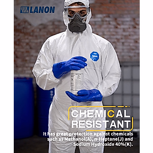 LANON PVC Chemical Resistant Gloves, Heavy-Duty Rubber Gloves, Acid, Alkali and Oil Protection, Non-Slip, Blue, XL