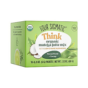Matcha Latte Mix by Four Sigmatic | Lion’s Mane Mushroom, Organic Matcha, Maitake & Moringa | Focus, Creativity & Productivity Support | 20mg Caffeine | Vegan, Gluten-Free | 0.21 Ounce | Pack of 10