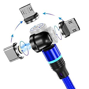 Magnetic Charging Cable 3A Fast Charging & Data Sync 540° Rotation 6.6ft Magnetic Phone Charger Cable Nylon Braided 3 in 1 Magnetic Cable Compatible with Android Micro USB/USB C/Type C/Phone Devices