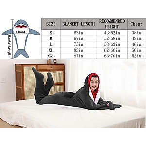 Yaruing Shark Wearable Blanket, Flannel Blanket Hoodie Onesie for Adult & Kids,Hooded Blanket with Sleeves, Soft Cozy Cosplay