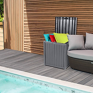 VINGLI 51 Gallon Outdoor Deck Box, Plastic Deck Box Design with Convenient Handles, Lockable Storage Box for Patio, Garden, Backyard and Balcony (Grey)