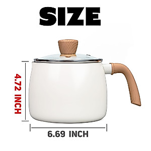 LISOS 2.5 Quart Non-stick Sauce Pan with Lid,Small Milk Pots for Cooking with Pour Spout,Aluminum stock Pot Wood Handle for kitchen,PFAS-Free,White