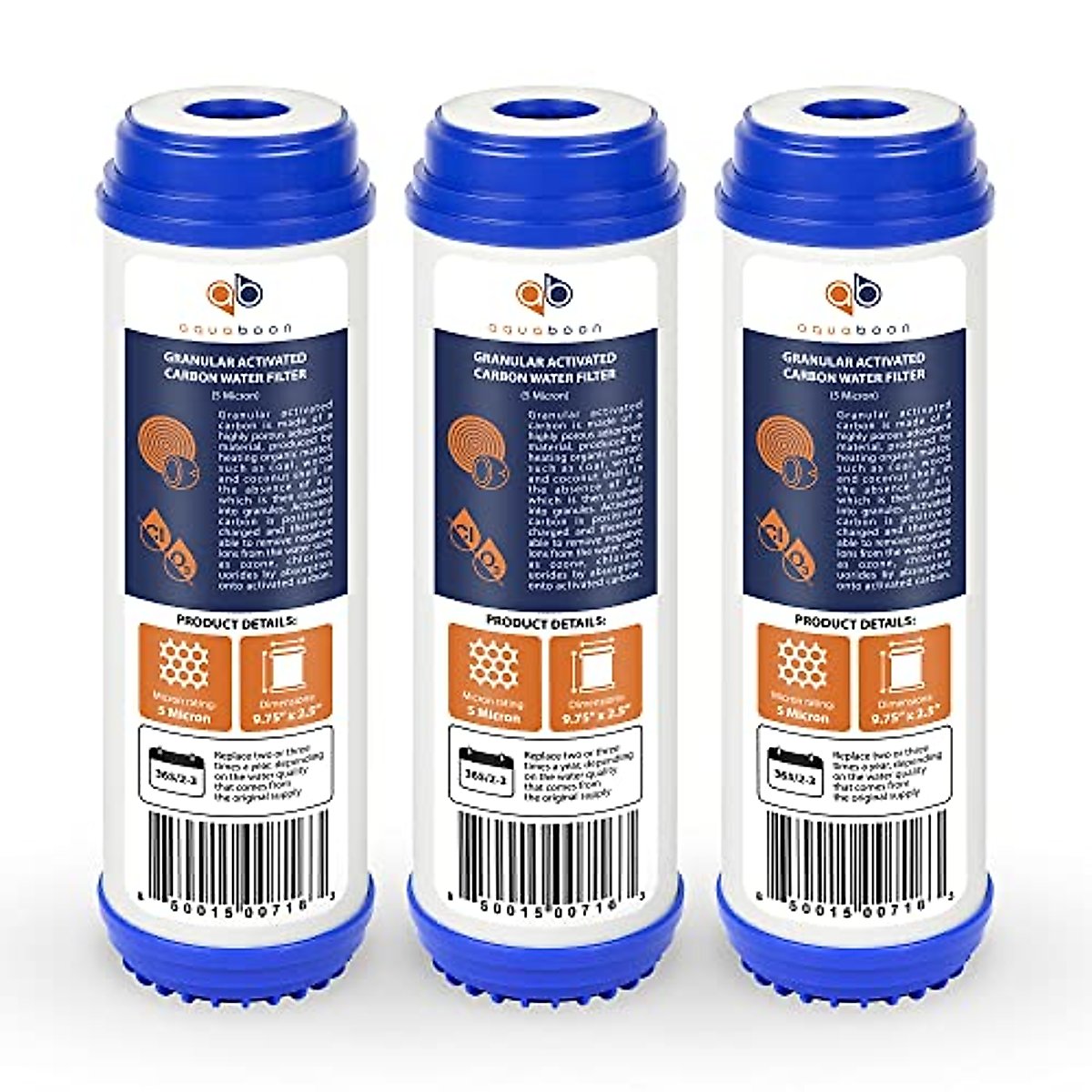 Aquaboon 5 Micron 10"x2.5" Granular Activated Carbon Water Filter Replacement | Universal Coconut Shell GAC Cartridge | Compatible with C-10, WFPFC9001, AP117, GAC-10, FXUTC, D-20A, GAC1 3-Pack