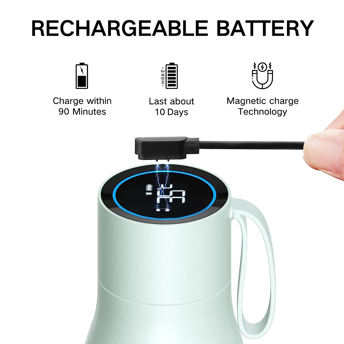 VSITOO Insulated Sports Water Bottle 15oz, Rechargeable, LED Temperature Display, Keep Drink Hot/Cold, Stainless Steel Triple Vacuum Insulated Thermos - BPA Free Leakproof Canteen, for Travel or Gym