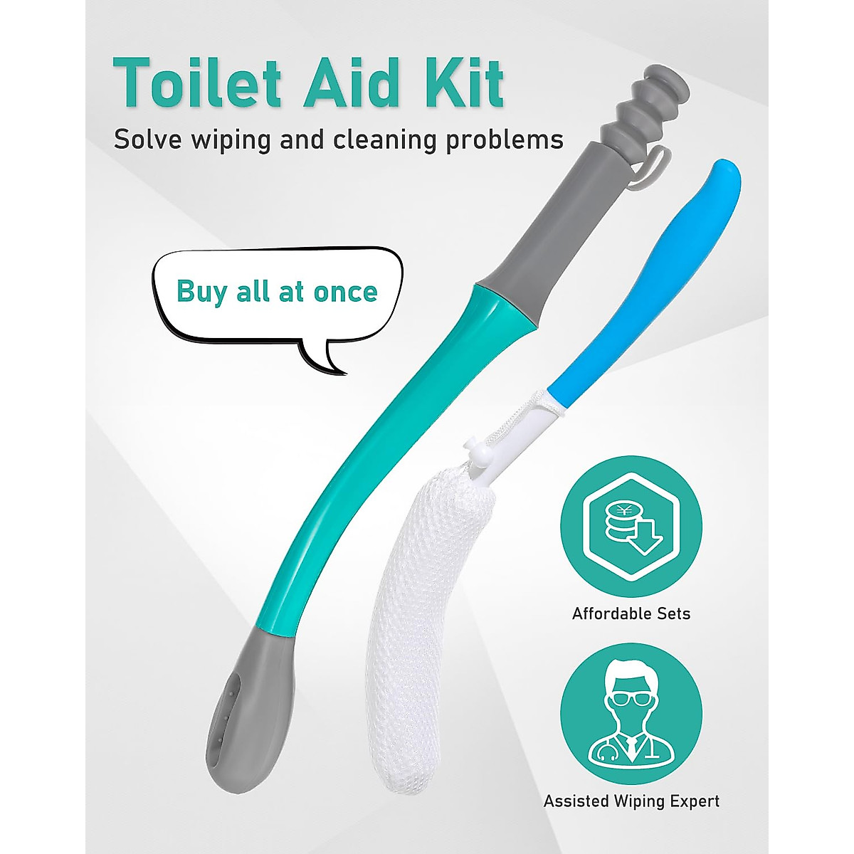 Extended Reach Butt Wiper Set - Includes 2 Toilet Aids for Wiping Tool and Butt Cleaner Bath Brush Long Handle - Bottom Buddy Wiping Aid for Disabled,Elderly,Pregnant（3 Pack）
