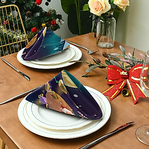 Aslsiy Christmas Santa Presents Sleigh Cloth Napkins Set of 6 Winter Forest Soft 20 x 20 Inch Dinner Table Napkins Comfortable Polyester Napkin for Kitchen Home Wedding Party Holiday Decor