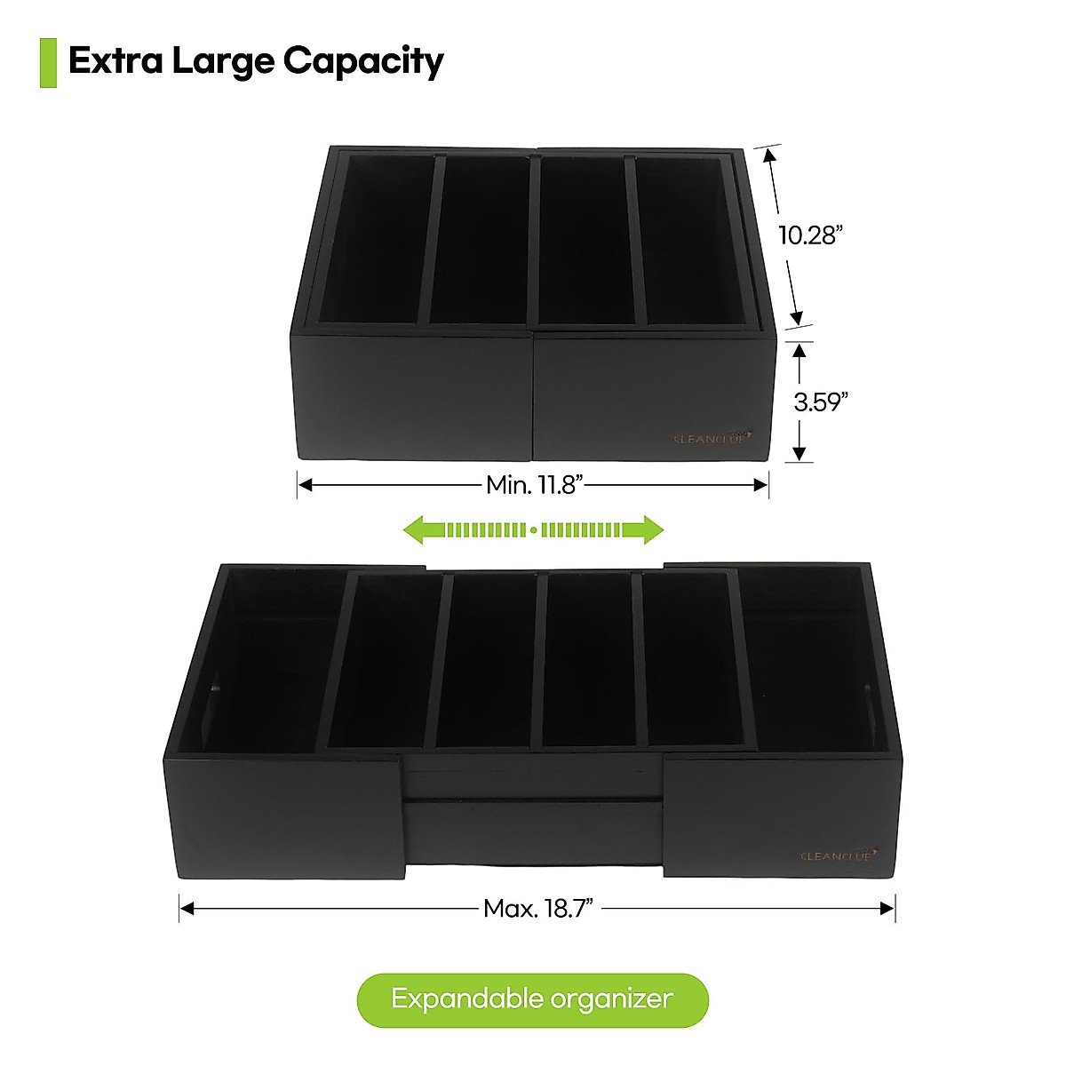 Cleanclue Expandable Kitchen Cabinet Organizer for Food Storage Container Lids, Bamboo Drawer Caddy Adjustable Dividers, Box for Kitchen Storage and Organization, Lids Organizer for Cabinet (Black)