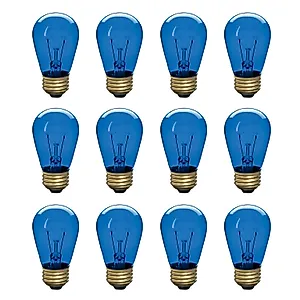 Incandescent S14 Edison Light Bulb, String Light Replacement, E26 Medium Base, 130V, Blue (12 Pack)