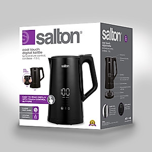 Salton JK1956 Cool Touch Digital Temperature Control, 1.5 L Electric Kettle, Black