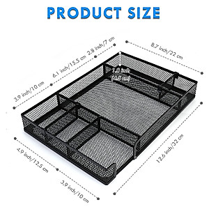 EsOfficce Desk Drawer Organizer Tray with Adjustable Compartments, 6 Grid Metal Mesh Drawer, Multi-use Desk Organizer Storage Box Set for Office,Home,School Supplies, 12.6X9X1.9 inch