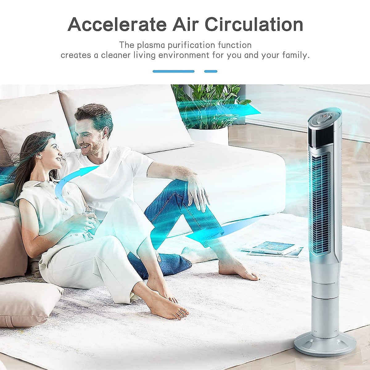 Xbeauty Tower Fan Oscillating 360 Degrees Ionizer Standing Fan 3 Wind Modes 8 Wind Speeds Quiet Bladeless Fan with Timer & Remote Control for Bedroom/Living room (Silver)