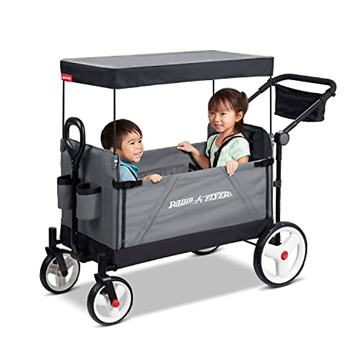 Radio Flyer City Luxe Stroll ‘N Wagon, Grey with Parent Caddy and Internal Storage Pockets, for 1+ Years
