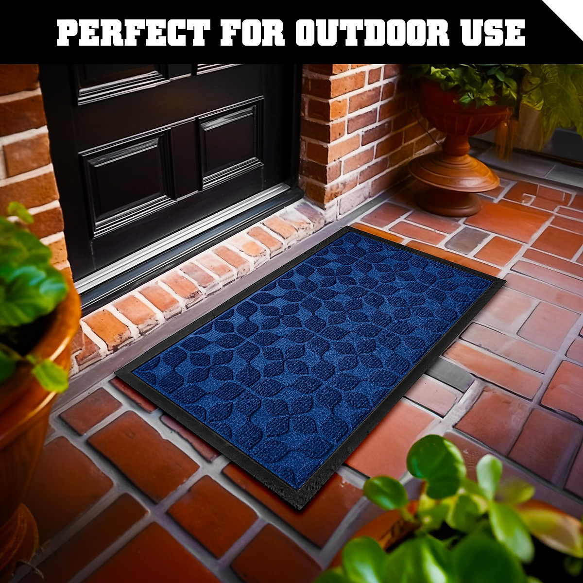 G128 Home Entrance Blue Geometric Floral Pattern Door Mat | 17x29.5 in | Thick Absorbent Natural Rubber Non Slip, Indoor/Outdoor, Easy Clean, Welcome Mats for Front Door/Patio/Garage