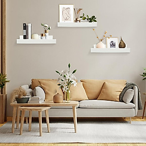 Floating Shelves for Wall Storage with Lip, 10.5" Picture Ledge Shelf Set of 3, White Acrylic Floating Shelf for Wall, Floating Wall Shelves for Kitchen, Bedroom, Bathroom Storage, Wall Home Decor