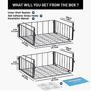 AmonHouseware 2 Pack Hanging Under Shelf Storage Basket,Adjustable Under Cabinet Add-on Storage Racks Slide-in Baskets Organizer for Laundry Room Kitchen Pantry Desk Bookshelf, Black