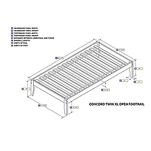 AFI Concord Twin XL Platform Bed with Open Foot Board in White
