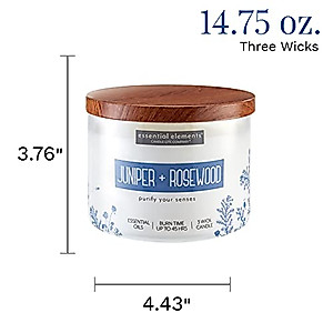 Essential Elements by Candle-lite Scented Candles, Juniper and Rosewood Fragrance, One 14.75 oz. Three-Wick Aromatherapy Candle with 45 Hours of Burn Time, Off-White Color