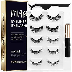 easbeauty 2020 Upgraded Magnetic Eyeliner and Eyelashes Kit, Magnetic Eyelashes with Eyeliner, False Lashes 5 Pairs with Tweezers, Easy to Wear