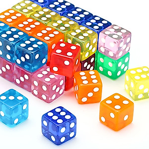 GWHOLE 40 Pieces 6-Sided Game Dice Set, 8 Translucent Colors Dice for Board Games and Teaching Math