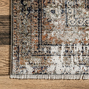 nuLOOM Charvi Distressed Medallion Fringe Area Rug - 7x10 Area Rug Vintage Beige/Ivory Rugs for Living Room Bedroom Dining Room Kitchen