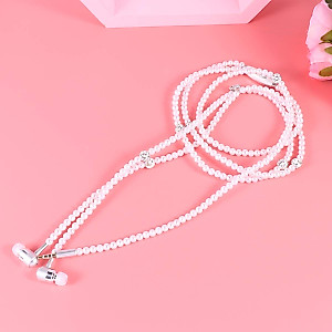 in-Ear Eardphones with Mic - in-Ear Headset with Remote and Mic Hands- Wired Pearls Chain Universal Earphone for Girls Women Student (White)
