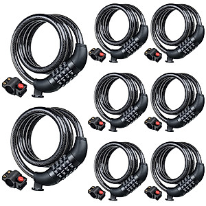 8 Pcs Bicycle Cable Locks High Security 4 Digit Bike Lock Cable with Mounting Bracket 4 Feet Resettable Coiling Bike Rack Lock Heavy Duty Anti Theft Cable Locks with Combination, 1/2 Inch Diameter
