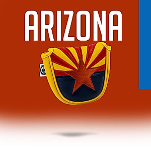 Pins & Aces Arizona Tribute Premium Golf Club Head Cover - Premium, Hand-Made Leather Headcover - AZ Flag Styled, Tour Quality Golf Club Cover - Style & Customize Your Golf Bag (Mallet)