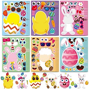 GonLei 24 Sheets Easter Crafts for Kids Ages 3-5,Easter Stickers Make Face,Easter Toddlers Activities Basket Stuffers,Classroom Craft Party Games Favors