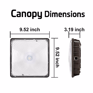 Konlite 27W LED Canopy Area Light - 6 Pack - Dark Bronze - 100W HID/M.H. Equivalent - 3800 LM - Daylight Light - 120-277V - UL, Idea for for Gas Station, Gym, Warehouse, Shop, Underpass, Loading Dock
