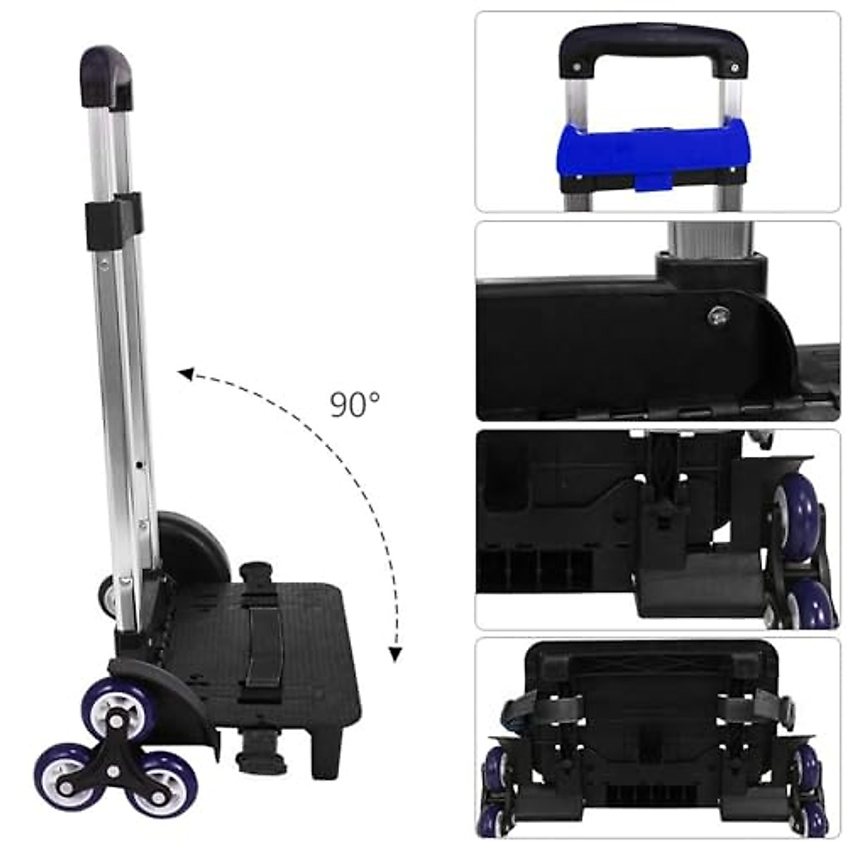 Backpack Trolley - Wheeled Trolley Hand Aluminium Alloy Folding Trolley Cart for Backpack (Blue, 6 Wheels Improved Version)