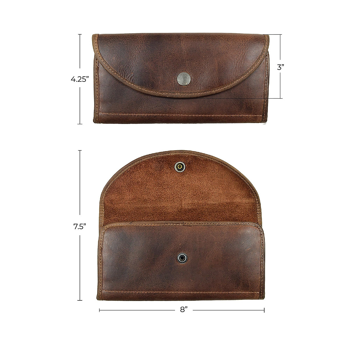 Hide & Drink, Snap Clutch Wallet for Women, Money Holder and Card Organizer with Zippered Pouch, Full Grain Leather, Handmade, Bourbon Brown